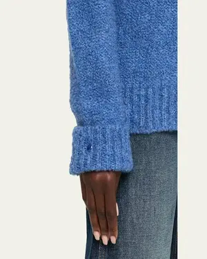 GOD'S TRUE CASHMERE Cashmere Boucle Knit Crewneck Sweater - Lapis Lazuli