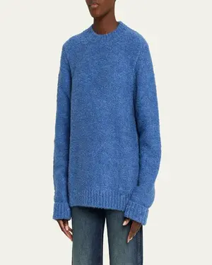 GOD'S TRUE CASHMERE Cashmere Boucle Knit Crewneck Sweater - Lapis Lazuli