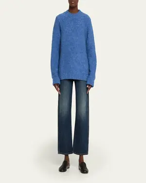 GOD'S TRUE CASHMERE Cashmere Boucle Knit Crewneck Sweater - Lapis Lazuli