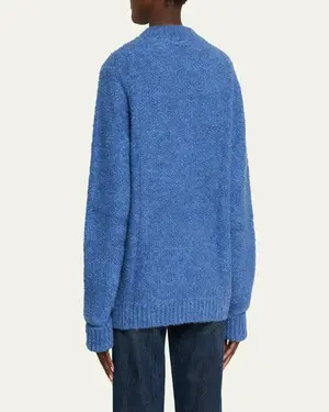 GOD'S TRUE CASHMERE Cashmere Boucle Knit Crewneck Sweater - Lapis Lazuli