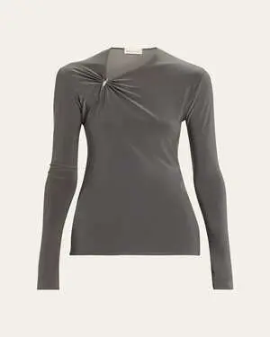 GRACE LING Claw Gathered Neck Long-sleeve Top