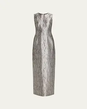 Lafayette 148 New York Sleeveless Metallic Jacquard Column Gown - Silver