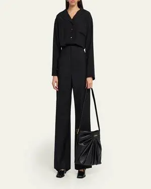 Loewe Pleated Leather Shoulder Bag - Black