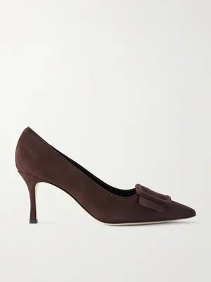 Manolo Blahnik Maysale 70 Buckled Suede Pumps - Brown