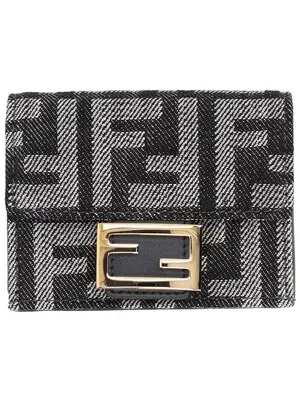 Fendi Trifold Baguette" Wallet - Black
