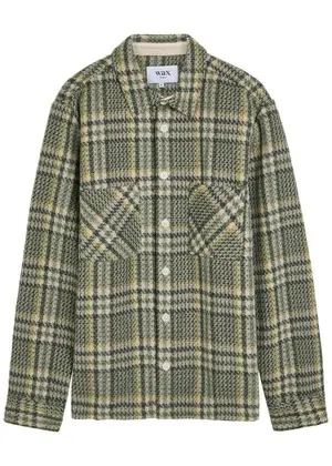 WAX LONDON Whiting Checked Wool-blend Overshirt - Green