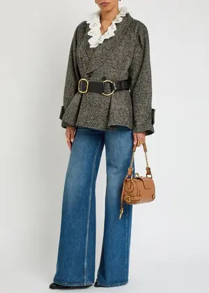 Chloé Herringbone Peplum Wool-blend Jacket