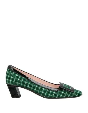 ROGER VIVIER Tweed Tartan Pumps With Patent Leather Trims And Block Heel