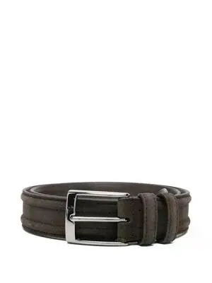 Canali Suede Belt With Silver-toned Buckle - Brown
