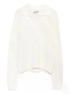 MC2 SAINT BARTH Pointelle V-neck Sweater - Neutrals
