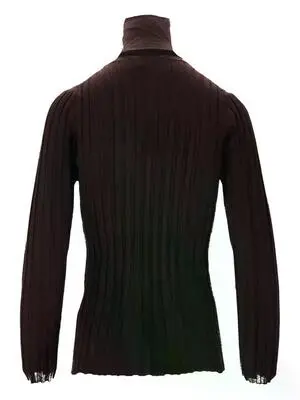 LA ROSE Turtleneck Ribbed Sweater - Brown