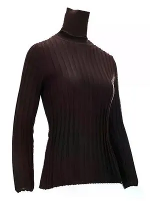 LA ROSE Turtleneck Ribbed Sweater - Brown