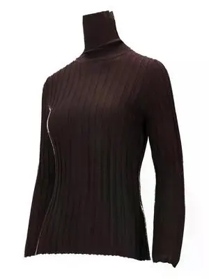LA ROSE Turtleneck Ribbed Sweater - Brown