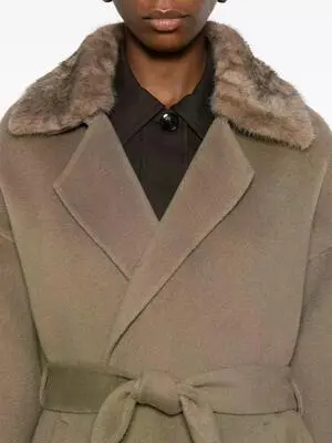 BETTA CORRADI Panelled Collar Belted Coat - Neutrals