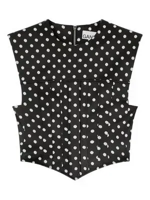 GANNI Polka Dot Zip Top - Black