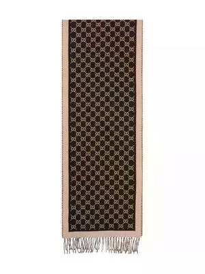 Gucci Monogram Fringed Scarf - Brown