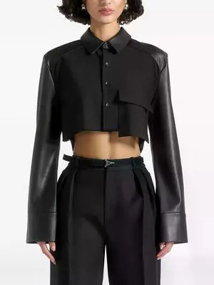 Manière De Voir Cropped Faux-leather Paneled Shirt