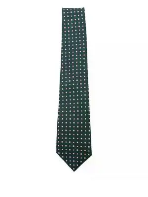 Kiton Geometric-patterned Silk Neck Tie - Green