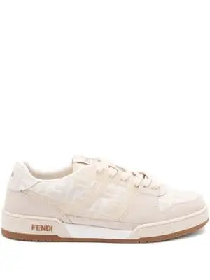 Fendi Ff Jacquard And Suede Match Sneakers Shoes - Beige