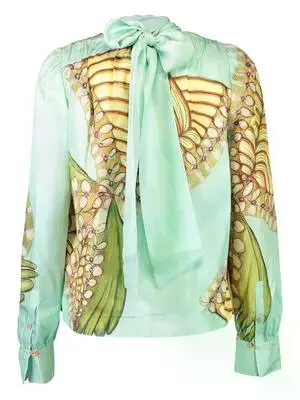 Ulla Johnson Tie-neck Ornament Blouse - Green