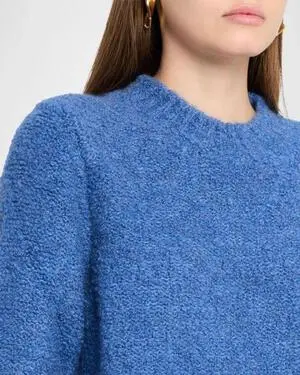 GOD & APOS;S TRUE CASHMERE Cashmere Boucle Knit Crewneck Sweater - Lapis Lazuli