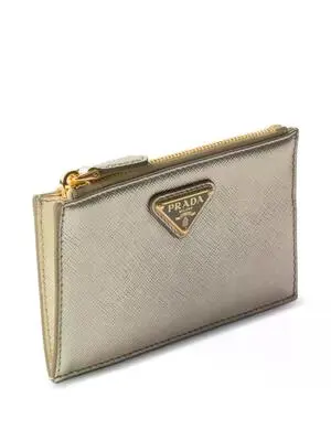 Prada Logo Zip Wallet - Silver