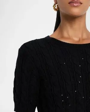 FRAME Sequin Embellished Cable Knit Sweater - Black