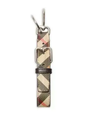 Burberry Check And B-buckle Keyring - Neutrals