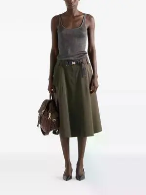 Prada Logo Belted Midi Skirt - Green