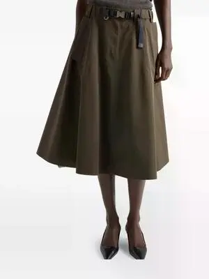 Prada Logo Belted Midi Skirt - Green