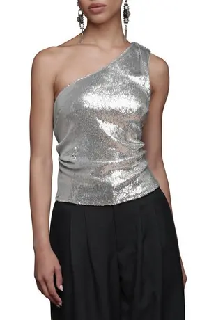 Avec Les Filles One-shoulder Sequin Tank Top