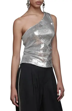 Avec Les Filles One-shoulder Sequin Tank Top