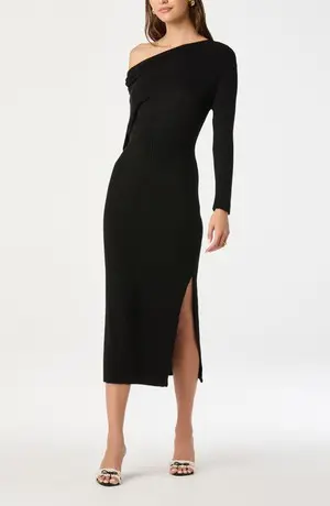 Astr The Label One-shoulder Long Sleeve Sweater Dress - Black
