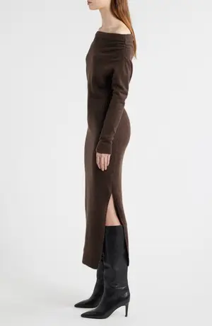 Astr The Label One-shoulder Long Sleeve Sweater Dress - Espresso