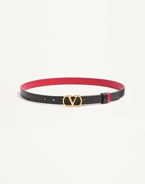Valentino Garavani Vlogo Signature Reversible Shiny Calfskin Belt - Black/pure Red