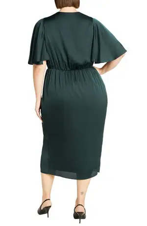 City Chic Sateen Faux Wrap Midi Dress