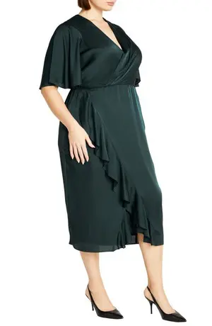 City Chic Sateen Faux Wrap Midi Dress