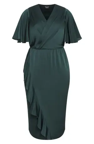 City Chic Sateen Faux Wrap Midi Dress