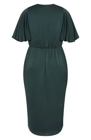 City Chic Sateen Faux Wrap Midi Dress