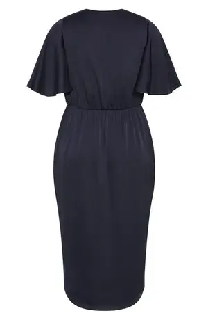 City Chic Sateen Faux Wrap Midi Dress - Navy