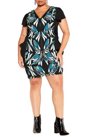 City Chic Nadia Print Tunic - Black/blue Print