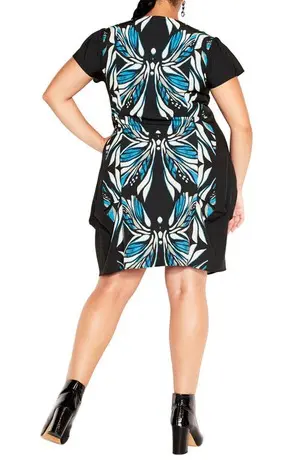 City Chic Nadia Print Tunic - Black/blue Print