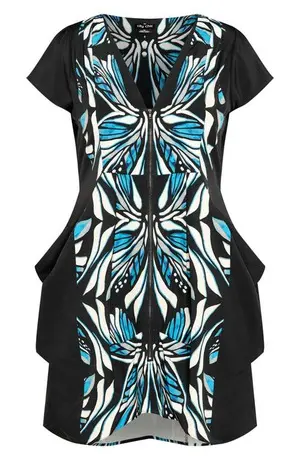 City Chic Nadia Print Tunic - Black/blue Print