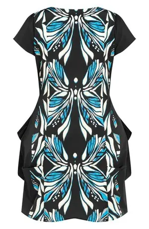 City Chic Nadia Print Tunic - Black/blue Print