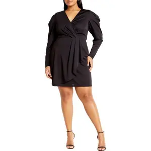 City Chic Freya Iris Faux-wrap Dress - Black
