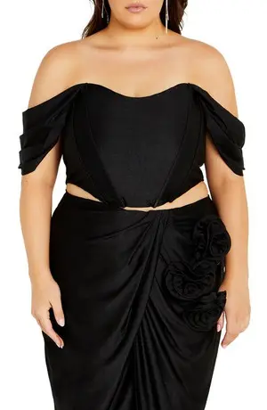 City Chic Amaryllis Off-the-shoulder Corset Crop Top - Black