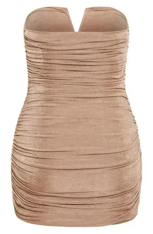 City Chic Iris Ruched Strapless Mini Dress - Taupe