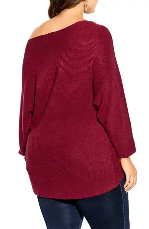 City Chic Romance One-shoulder Sweater - Red