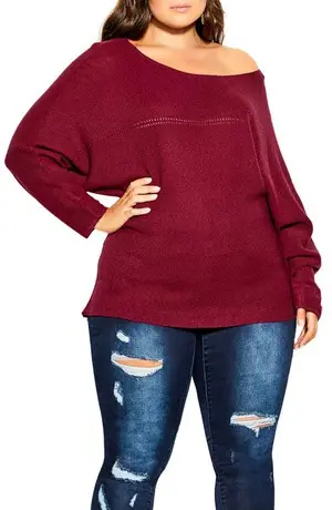 City Chic Romance One-shoulder Sweater - Red