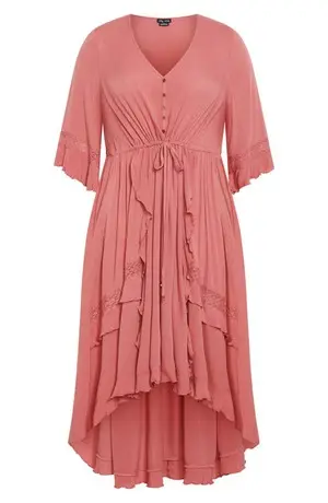 City Chic Rosie Lace Trim High-low Maxi Dress - Pink